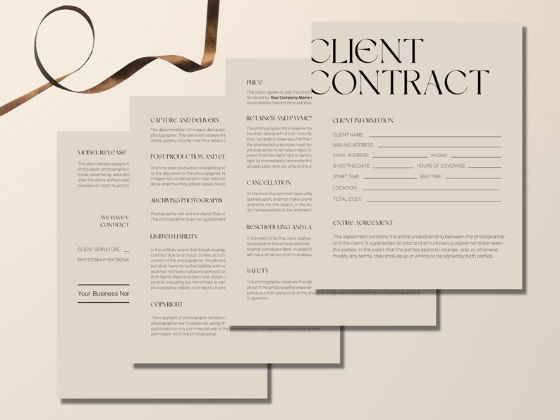 Session Photography Client Contract Template, Canva Modern Contract Photographers, Model Release ...