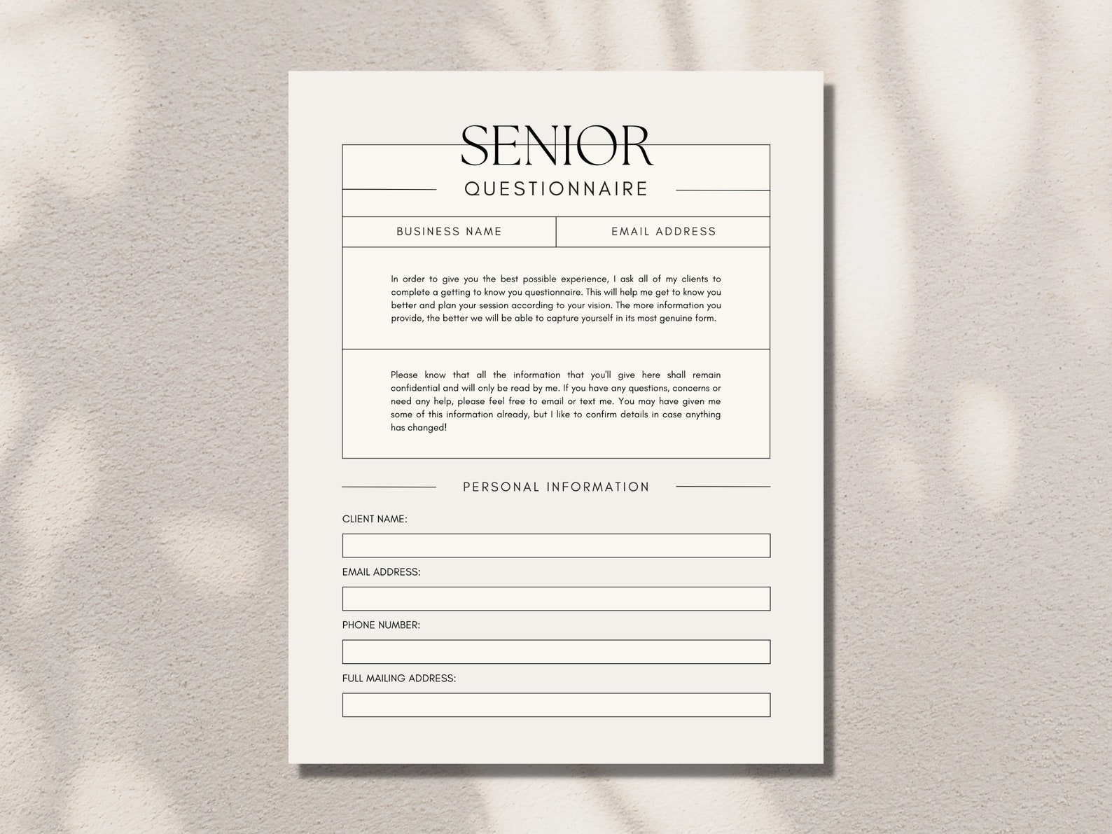 Photography Session Client Questionnaire Form Bundle, Wedding ...