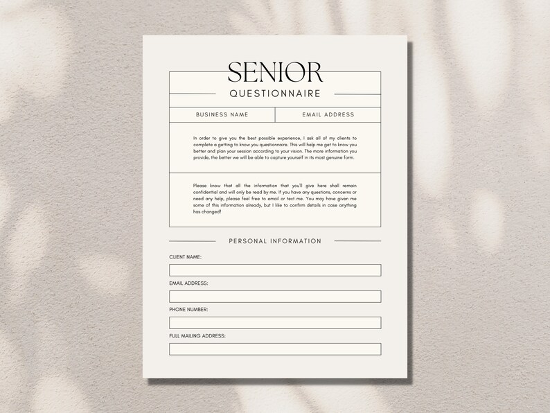 Photography Session Client Questionnaire Form Bundle, Wedding ...