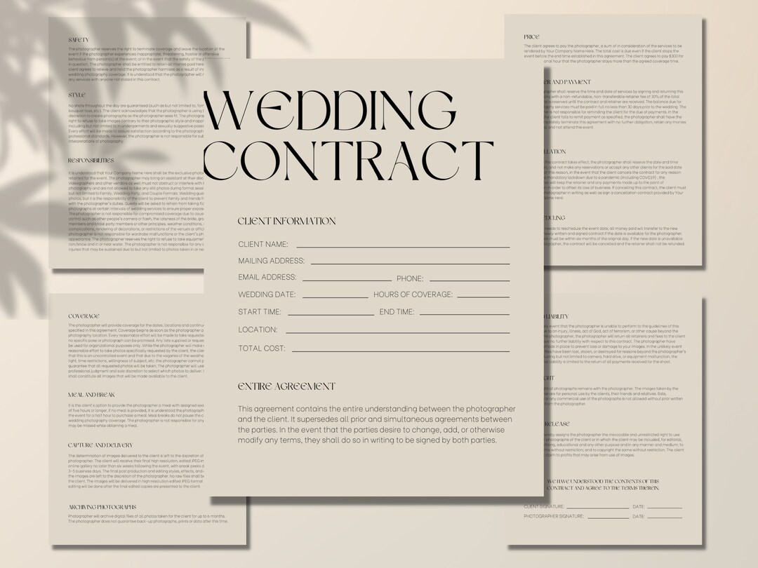 Wedding Photography Client Contract Template, Canva Modern Contract ...