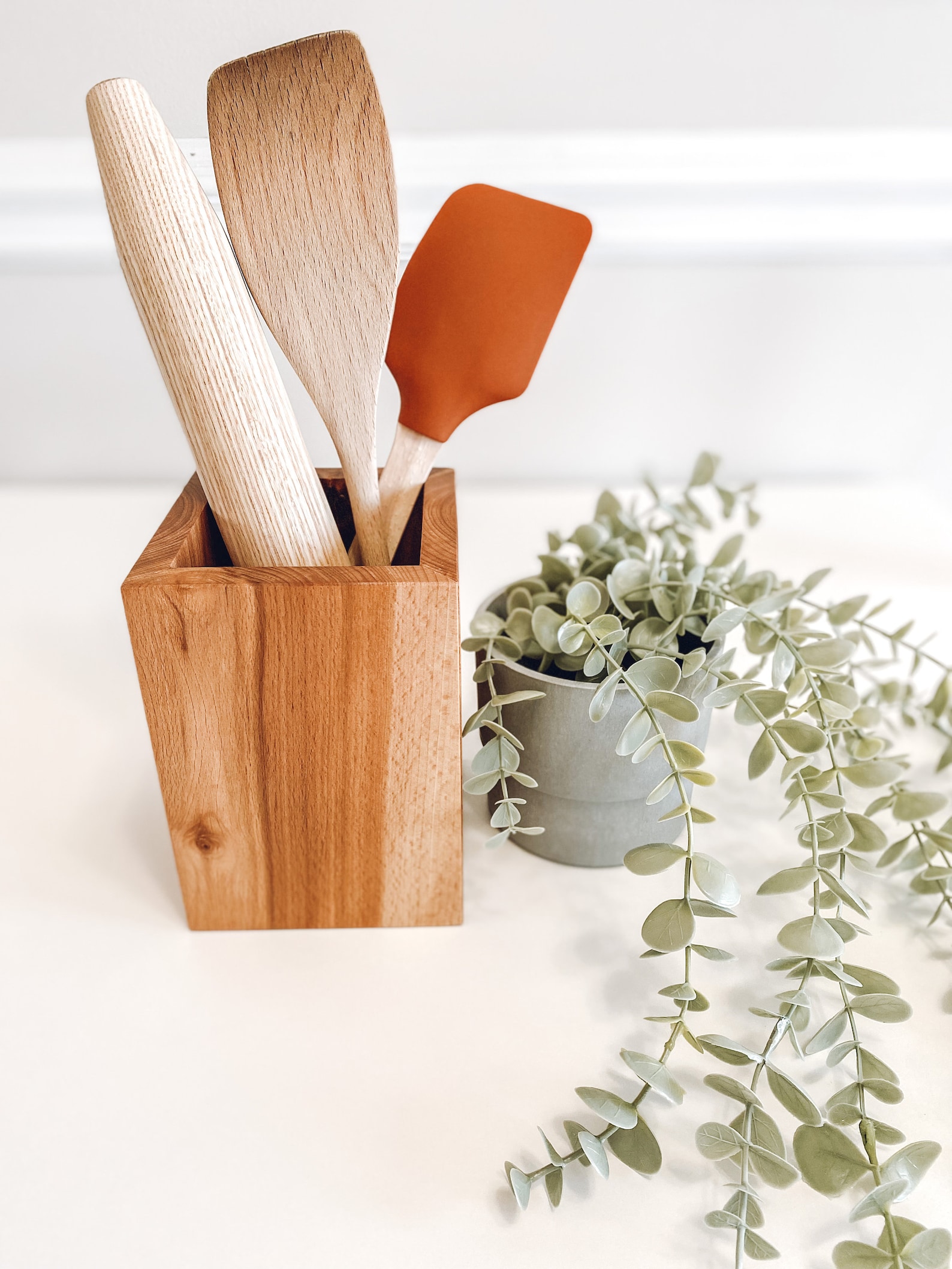 Wooden Square Utensil Holder Kitchen Counter Organizer - Etsy