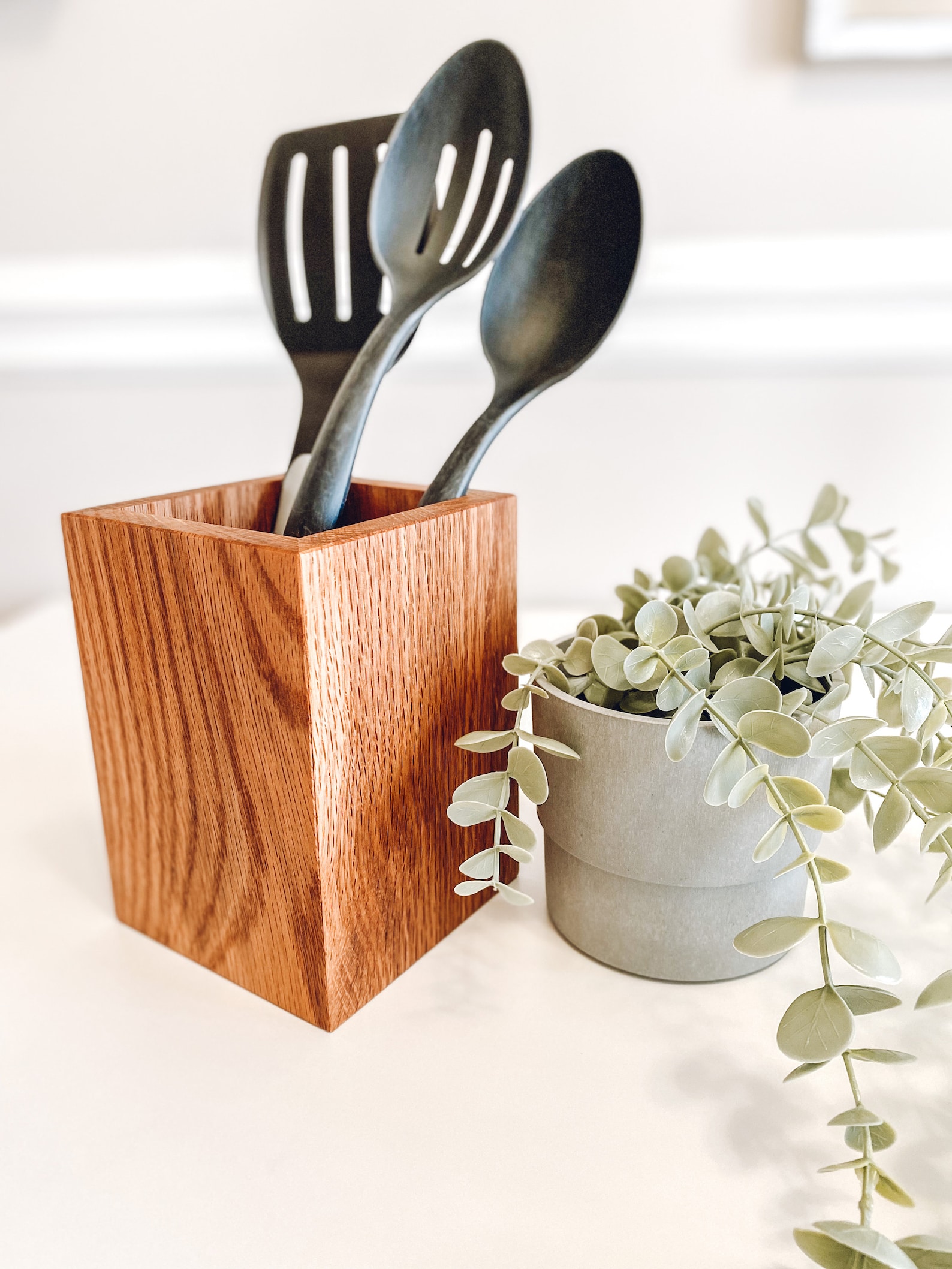 Wooden Square Utensil Holder Kitchen Counter Organizer - Etsy