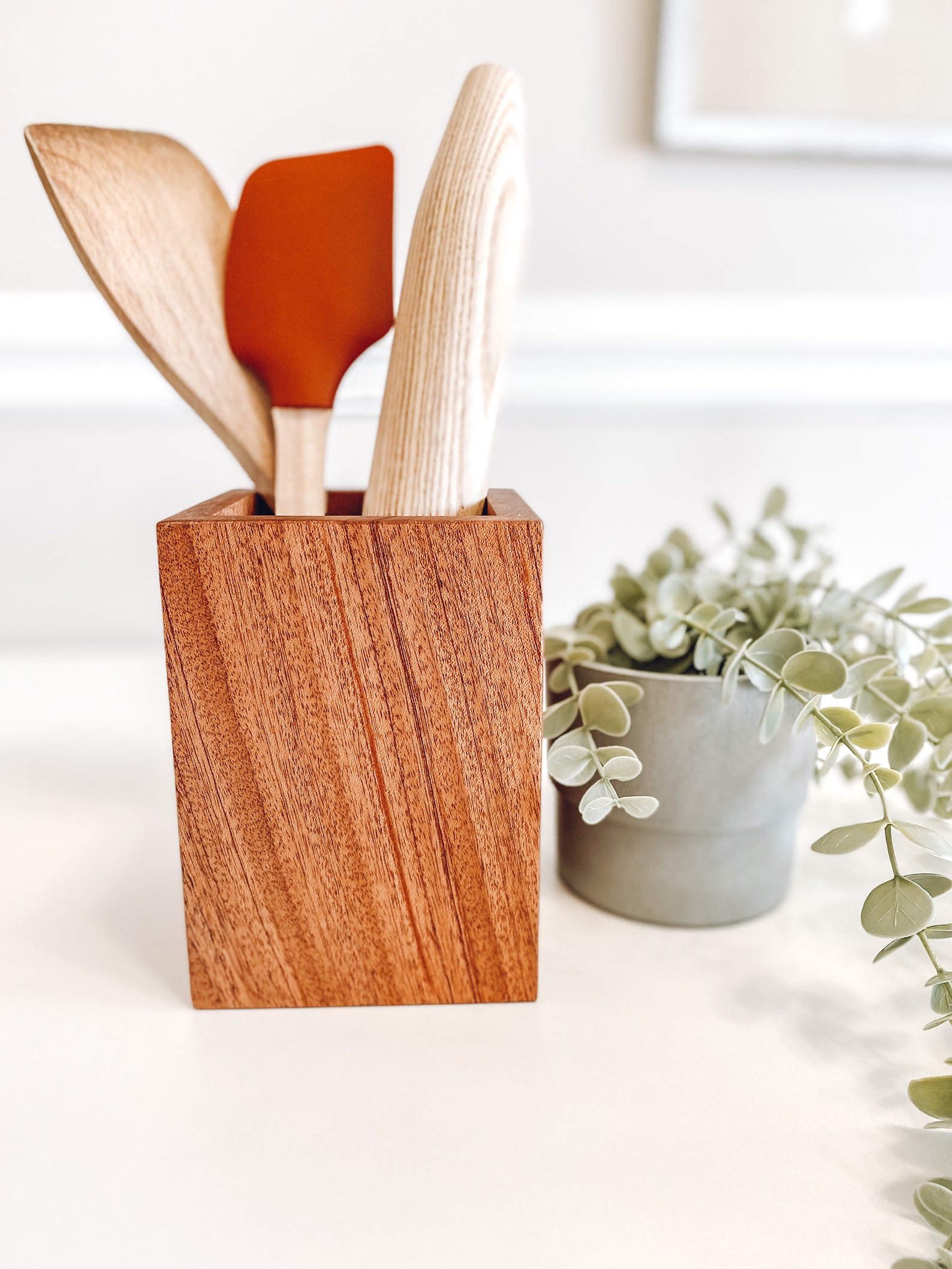 Wooden Square Utensil Holder Kitchen Counter Organizer - Etsy