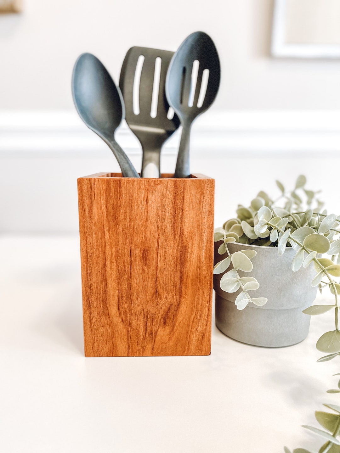 Wooden Square Utensil Holder Kitchen Counter Organizer - Etsy
