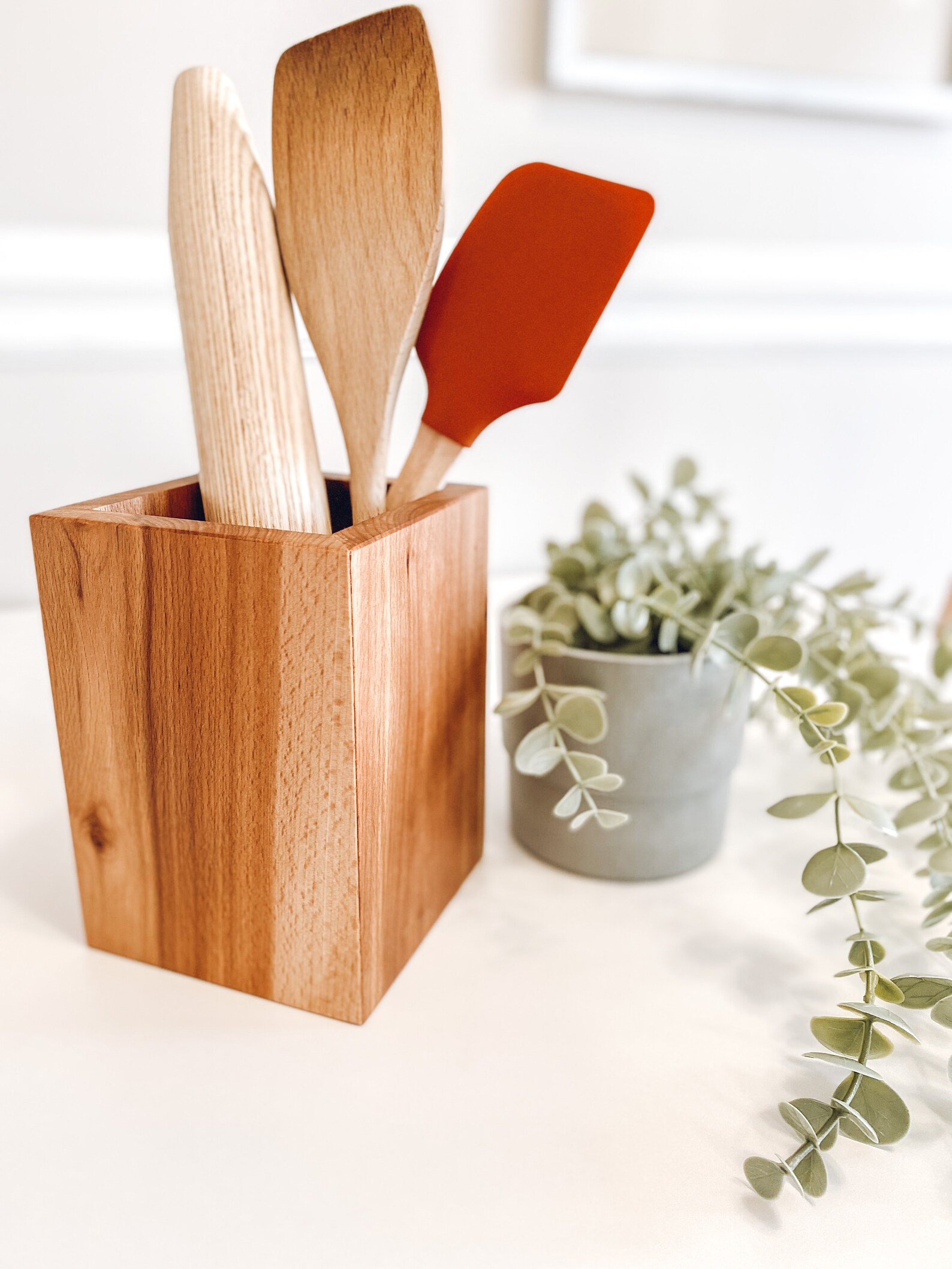 Wooden Square Utensil Holder Kitchen Counter Organizer - Etsy