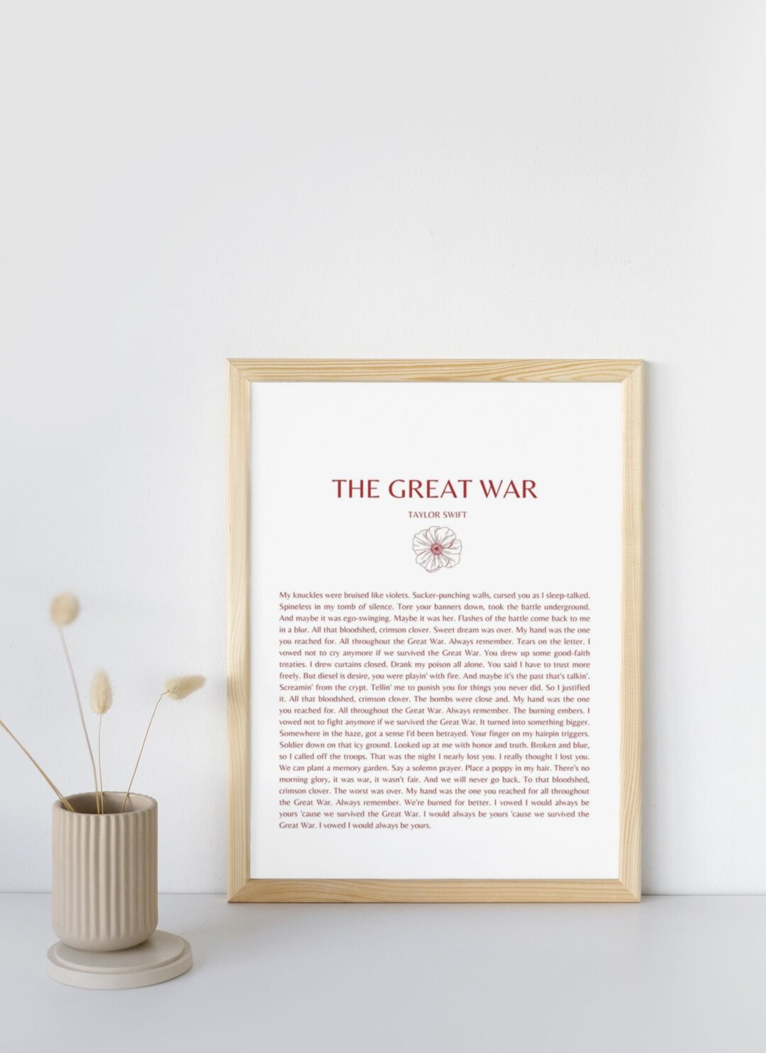 Taylor Swift 'the Great War' Minimalist Lyrics Poster - Etsy