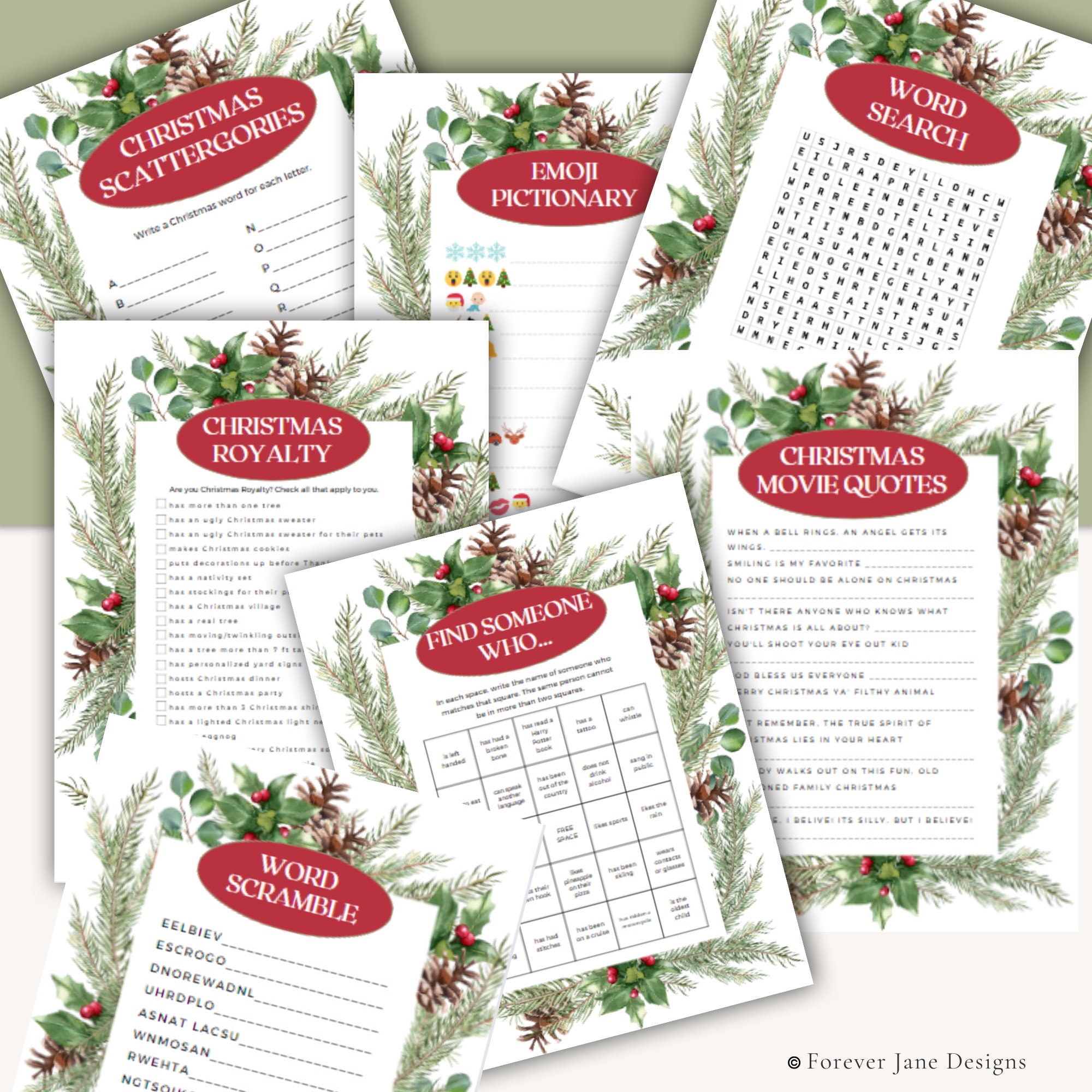 Seven Christmas Themed Party Game Bundle // Editable Pdfs // Family ...