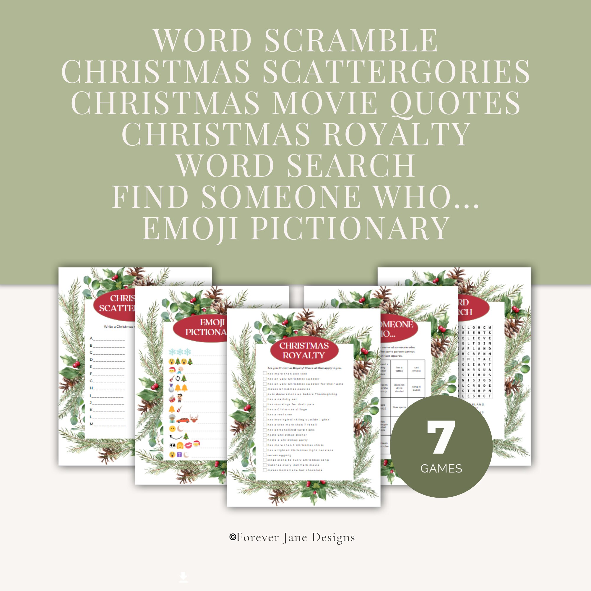 Seven Christmas Themed Party Game Bundle // Editable Pdfs // Family ...