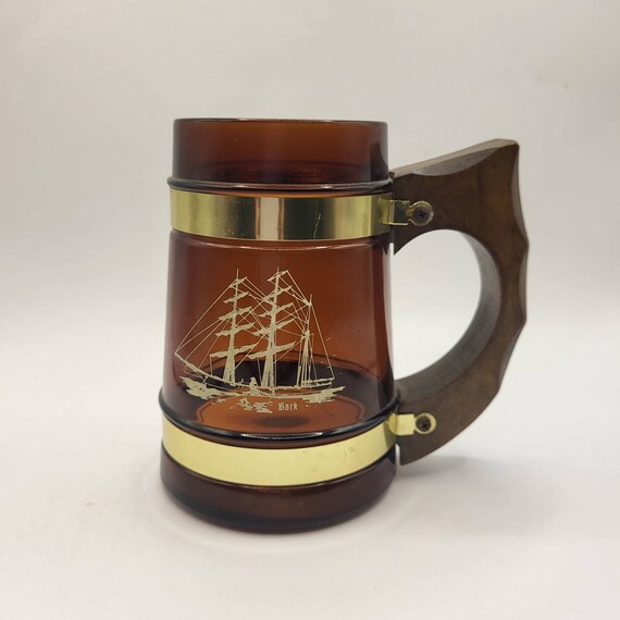 Vintage Siesta Ware Ship Mug Amber Glass Wooden Handle 5 - Etsy