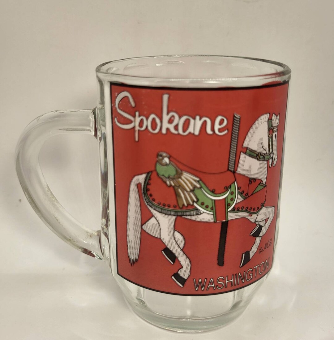 Vintage Carousel Horse Glass Mug Spokane, Washington Memorabilia 1990s ...
