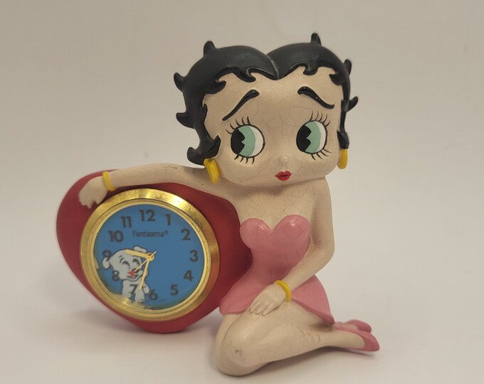 Vintage Betty Boop Mini Clock Figurine Hand Painted Betty Boop Shelf ...