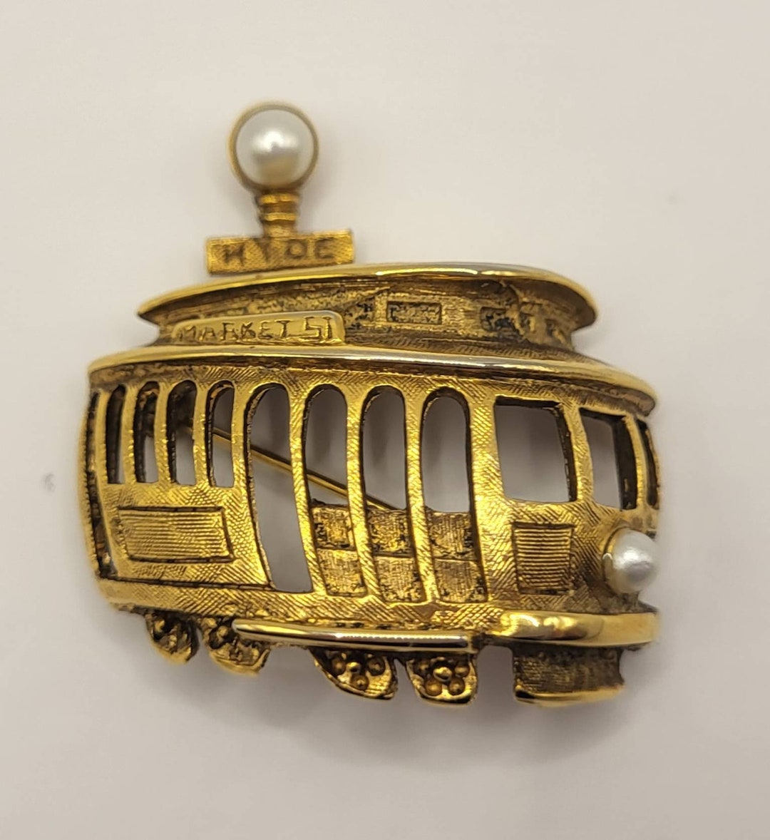 Vintage Tortolani Brooch Pin Open Work Market St. Trolley Car San ...