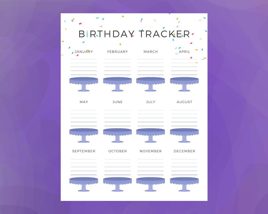 Birthday Reminder Printable PDF Calendar, Downloadable Birthday Tracker ...