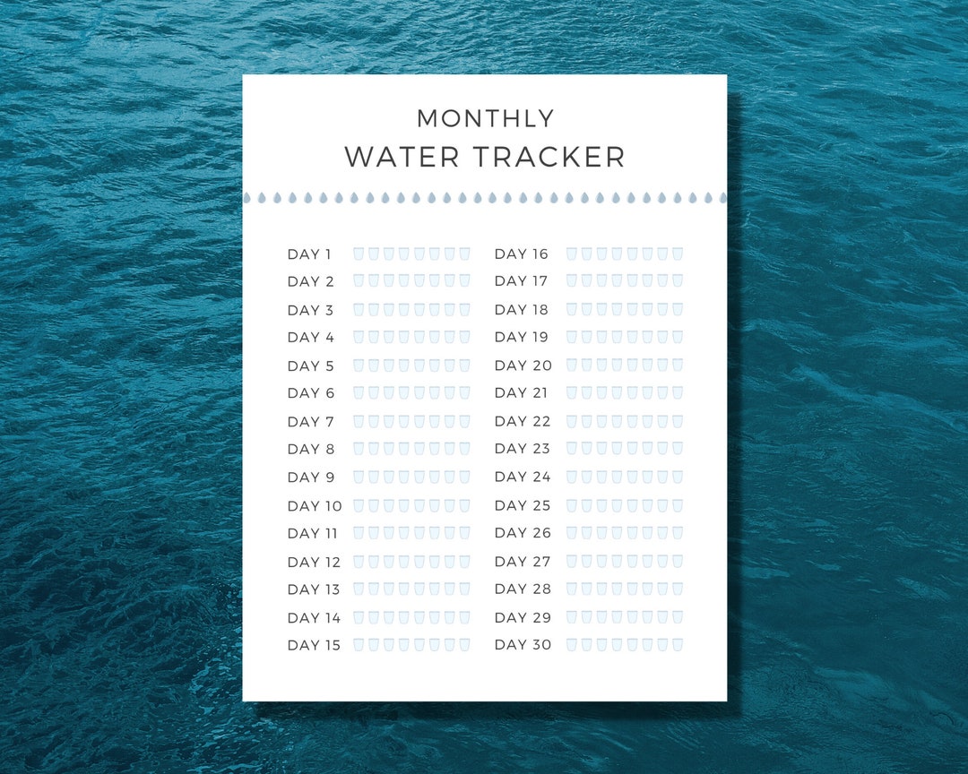 Weekly and Monthly Water Intake Tracker, Printable PDF Hydration Chart ...