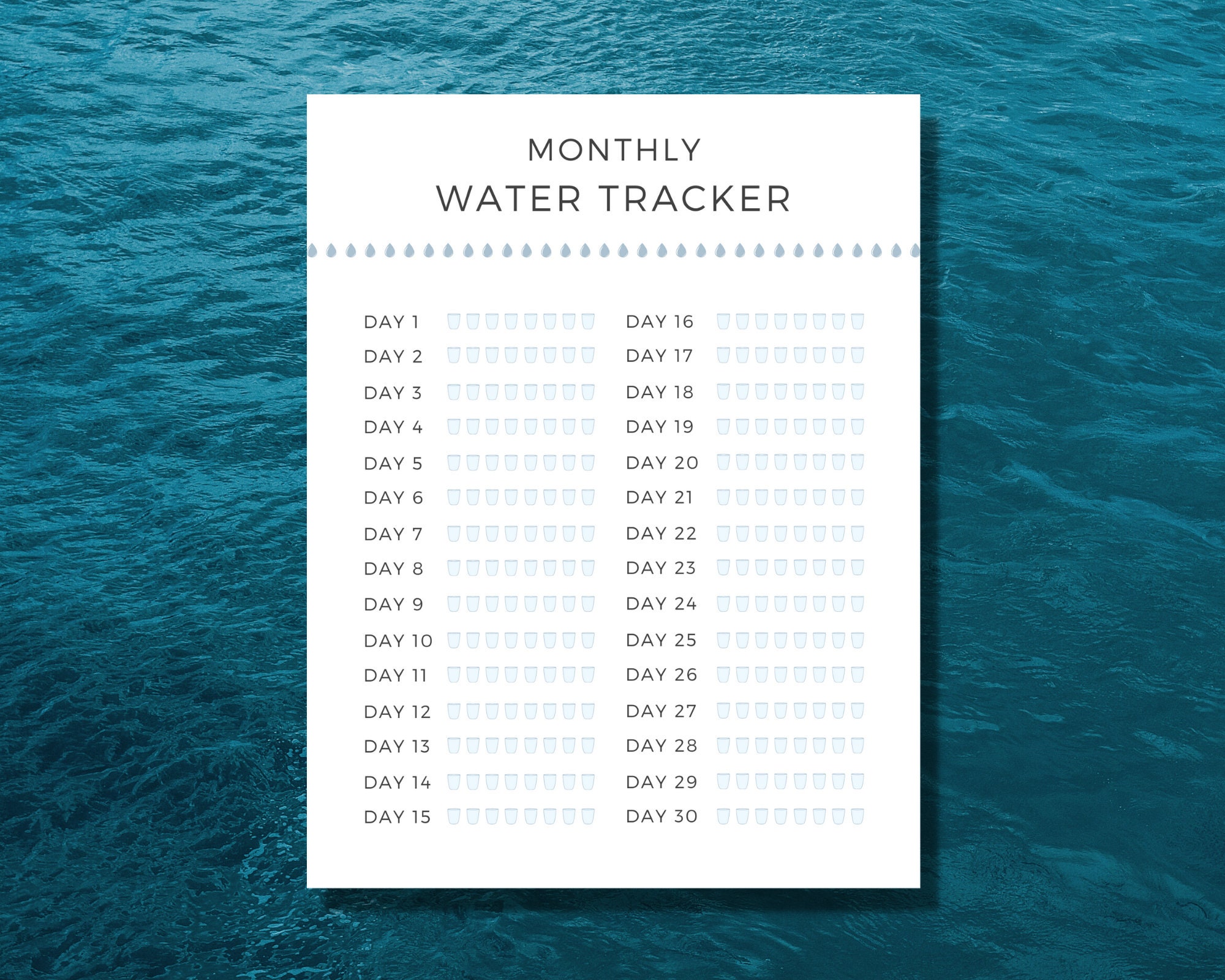 Weekly and Monthly Water Intake Tracker, Printable PDF Hydration Chart ...