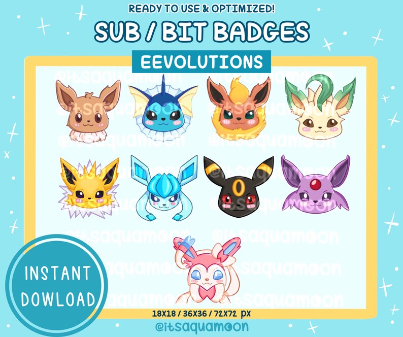 Pokemon Eevee Evolutions Sub/ Bit Badges Para Twitch /you Tube/ Discord ...