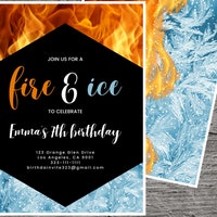 Fire and Ice Theme Birthday Party Invitation Template, Hot Cold Flame ...