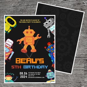 Robots Theme Birthday Party Invitation Template, Cyborg Android Machine ...