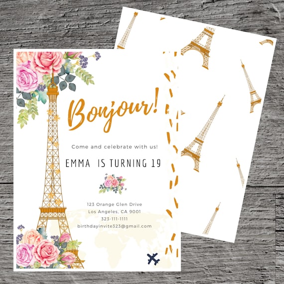 Paris Theme Birthday Party Invitation Bonjour European French - Etsy