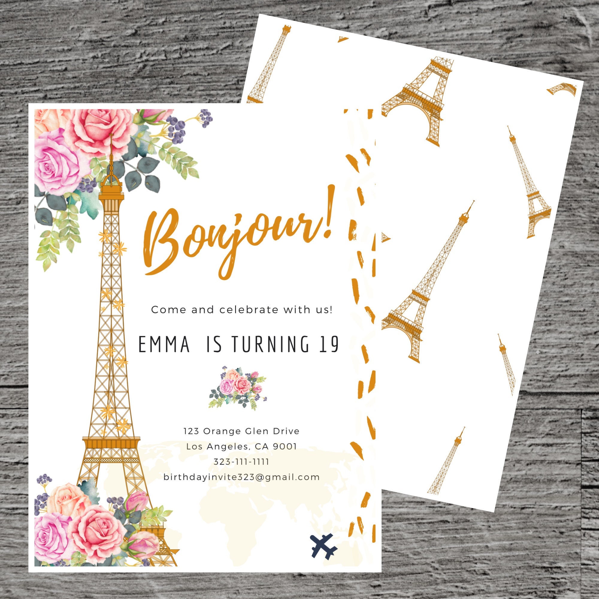 Paris Theme Birthday Party Invitation, Bonjour European French Elegant ...
