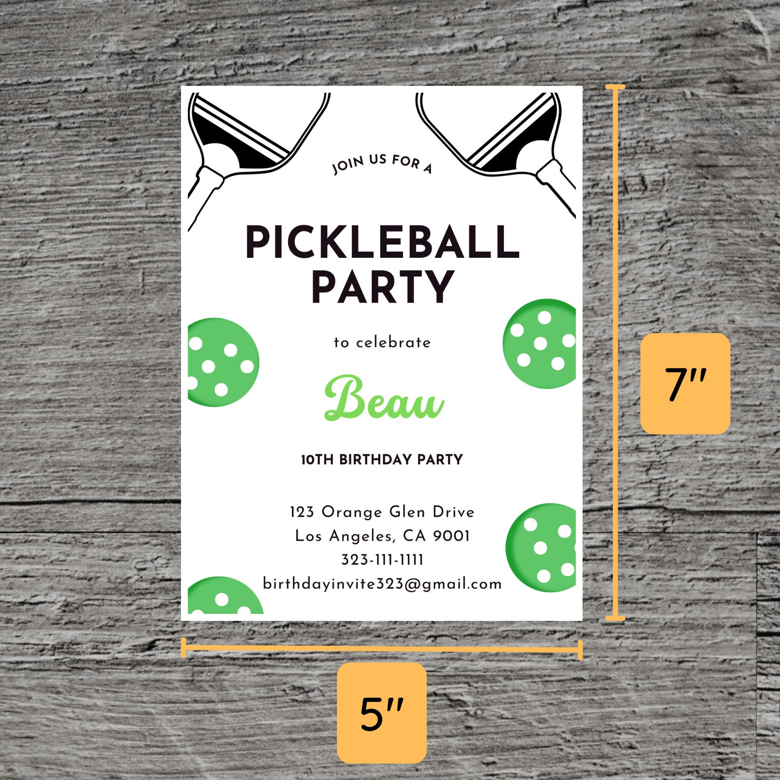 Pickleball for Beau Theme Birthday Party Invitation Template, Paddle ...