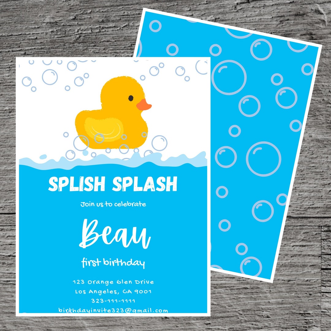 Rubber Duckie Theme Birthday Party Invitation Template, Rubber Duck ...
