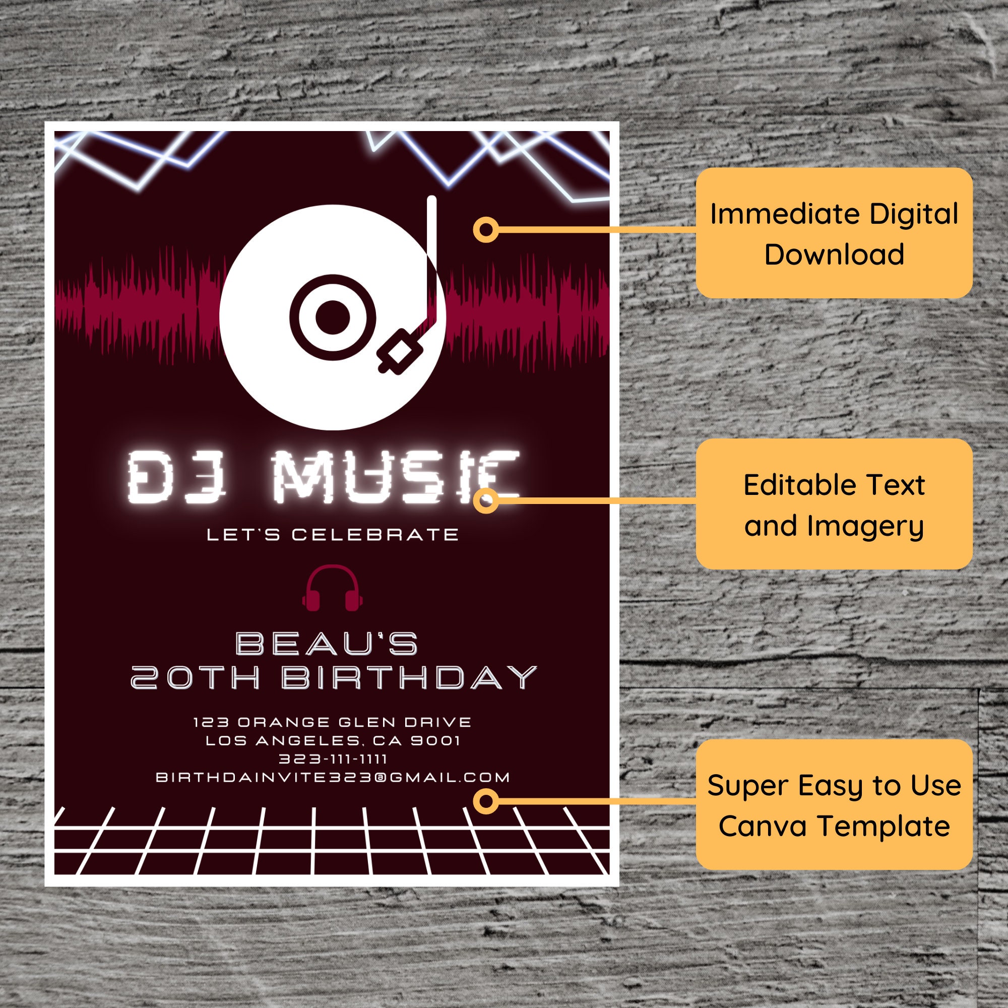 DJ Music Theme Birthday Party Invitation Template, Party Remix ...
