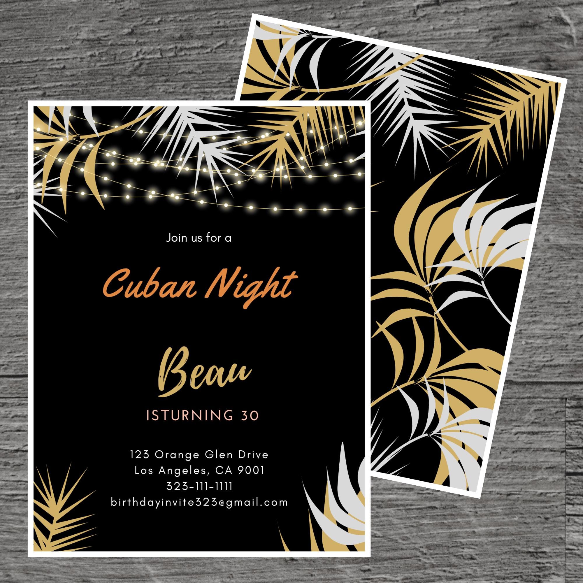 Cuban Night for Beau Theme Birthday Party Invitation Template, Havana ...