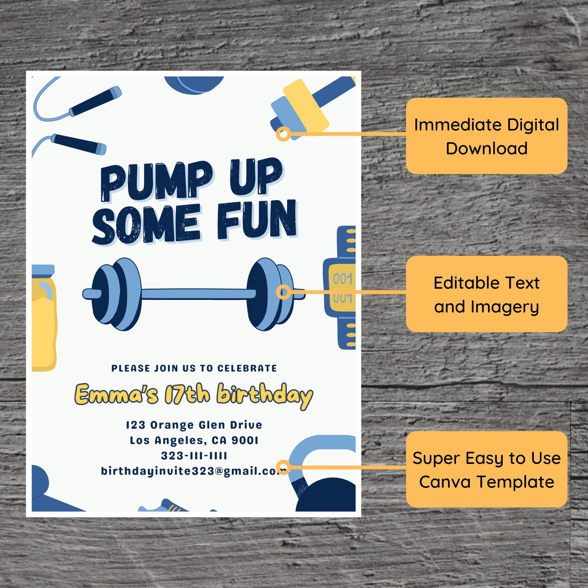 Crossfit Workout for Emma Theme Birthday Party Invitation Template ...