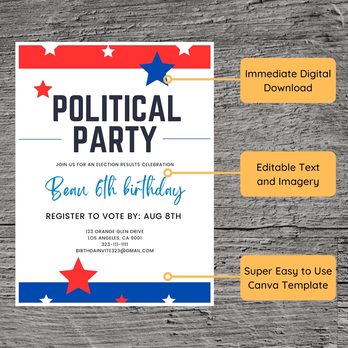 Political Theme Birthday Party Invitation Template, Government Republic ...