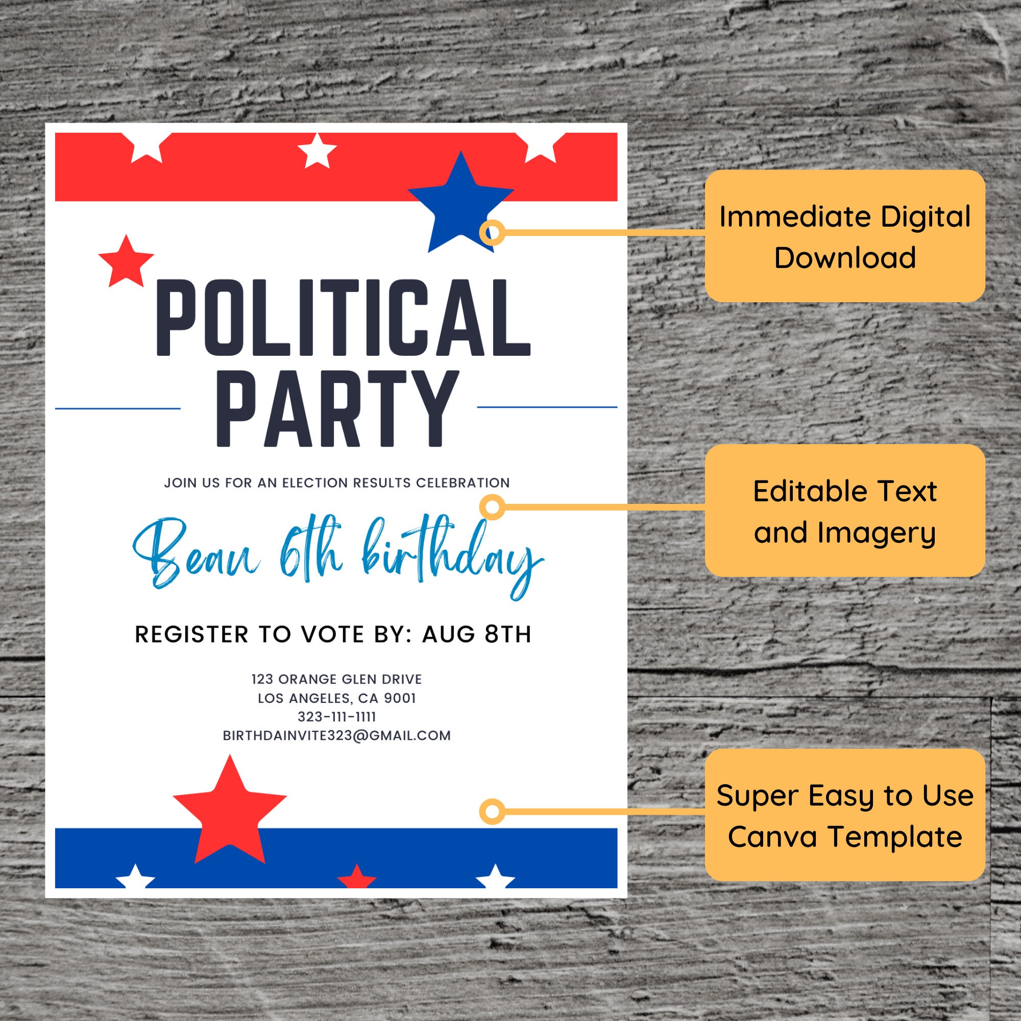 Political Theme Birthday Party Invitation Template, Government Republic ...