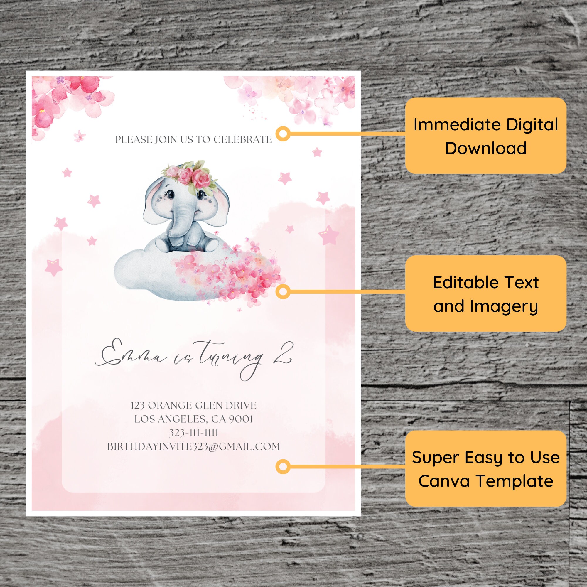 Elephant Expedition for Emma Theme Birthday Party Invitation, Giant ...