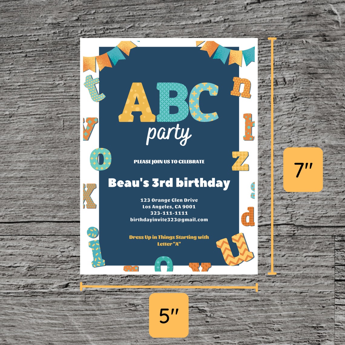 Alphabet Dress up Letter Theme Birthday Party Invitation, Costume ...
