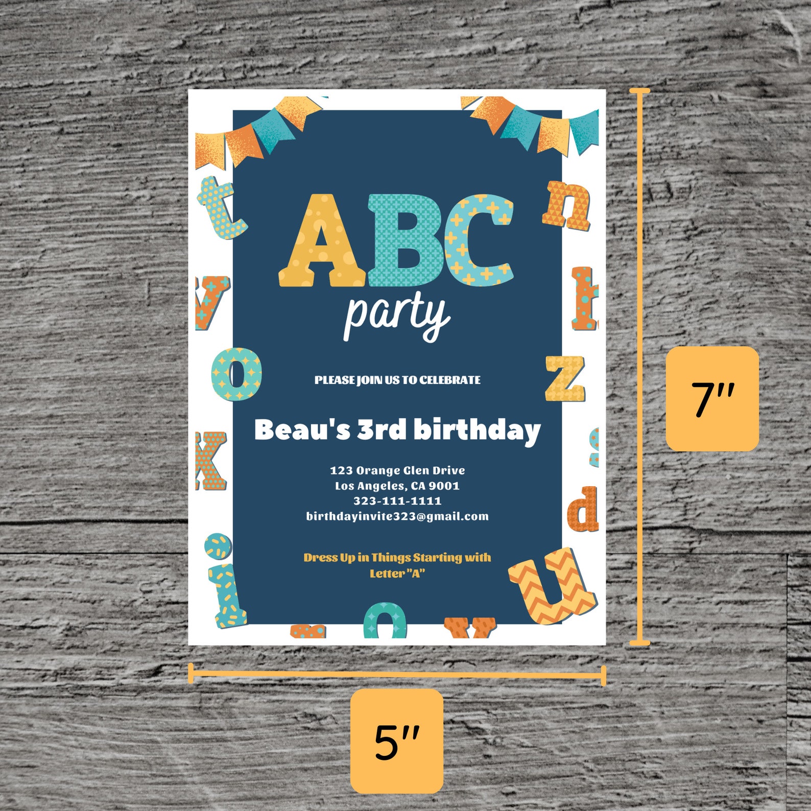 Alphabet Dress up Letter Theme Birthday Party Invitation, Costume ...