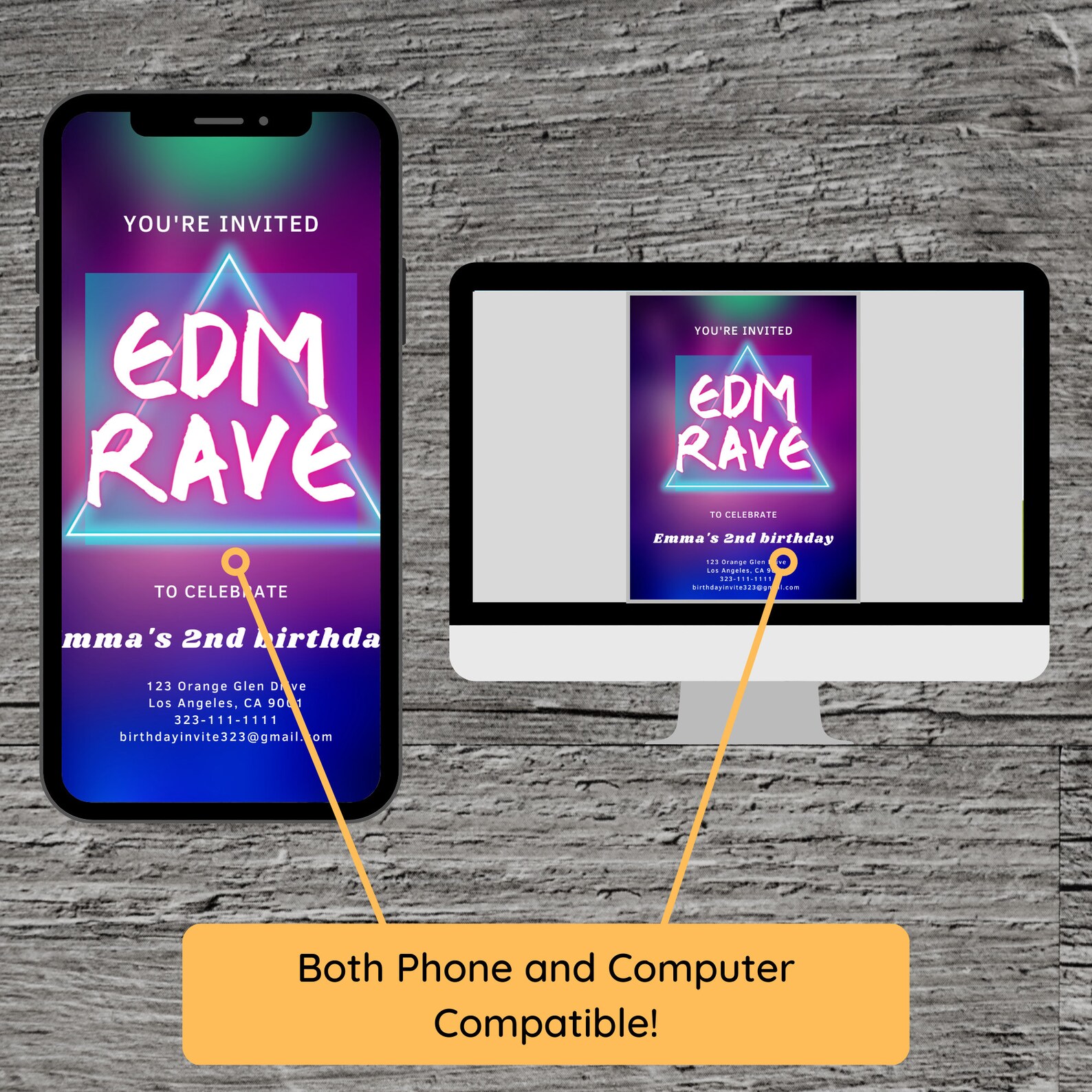 EDM Rave Theme Birthday Party Invitation Template, Nightclub Techno ...