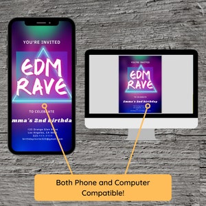 EDM Rave Theme Birthday Party Invitation Template, Nightclub Techno ...