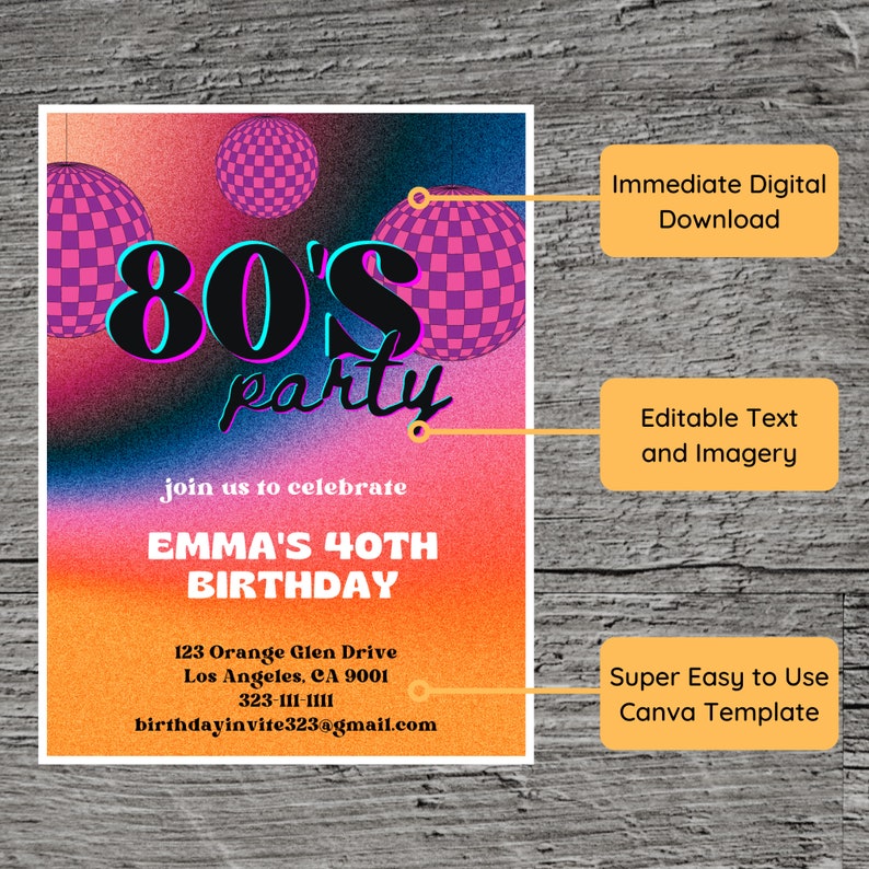 Retro 80s Birthday Party Invitation, Vintage Throwback Groovy Nostalgic ...