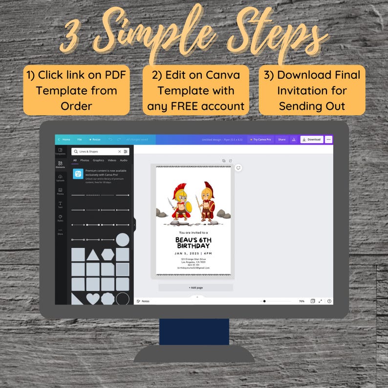 Gladiator for Beau Theme Birthday Party Invitation Template, Swordsman ...