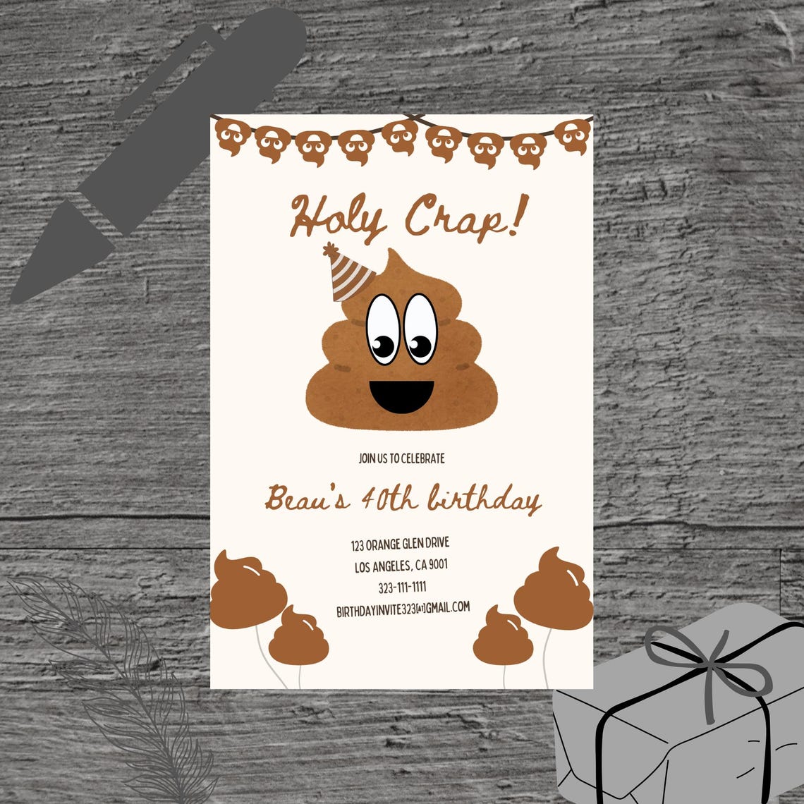 Holy Crap "poop Emoji" for Beau Theme Birthday Party Invitation ...