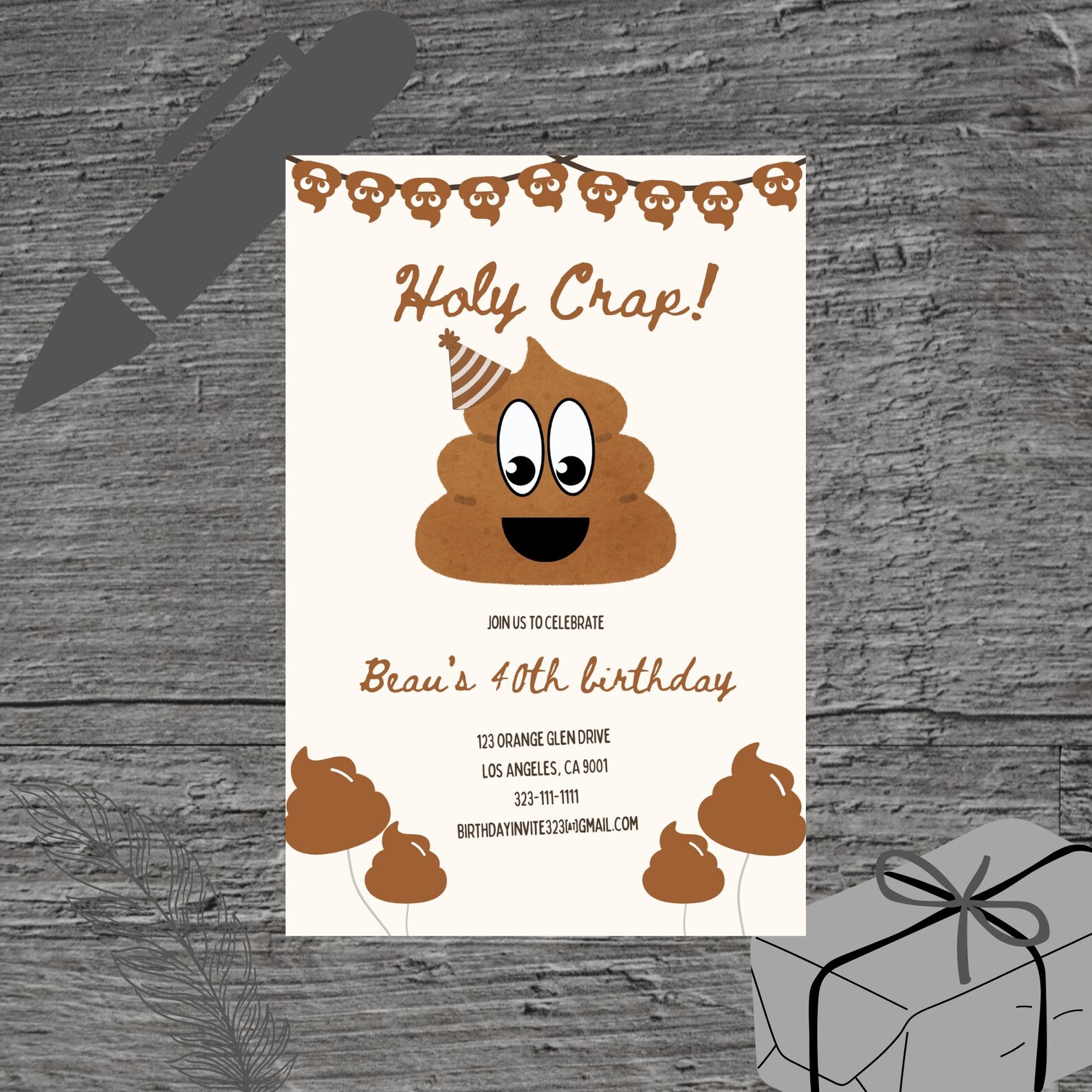 Holy Crap "poop Emoji" for Beau Theme Birthday Party Invitation ...