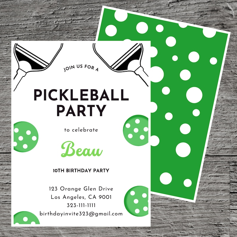 Pickleball for Beau Theme Birthday Party Invitation Template, Paddle ...
