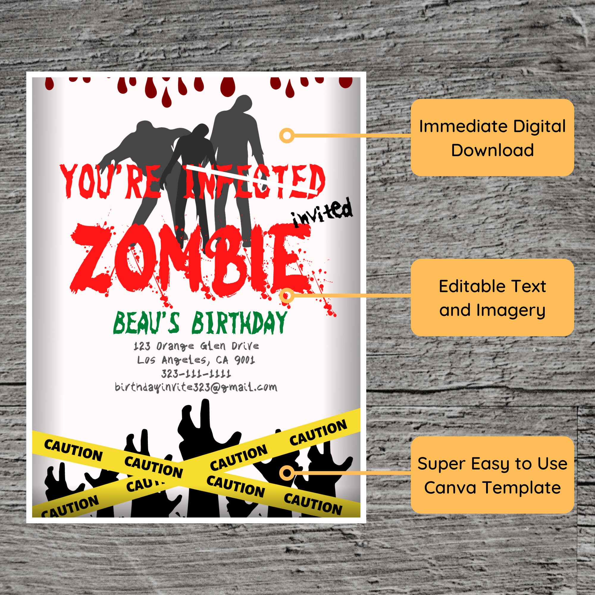 Zombie Infection Birthday Party Invitation, Warning Apocalypse World ...