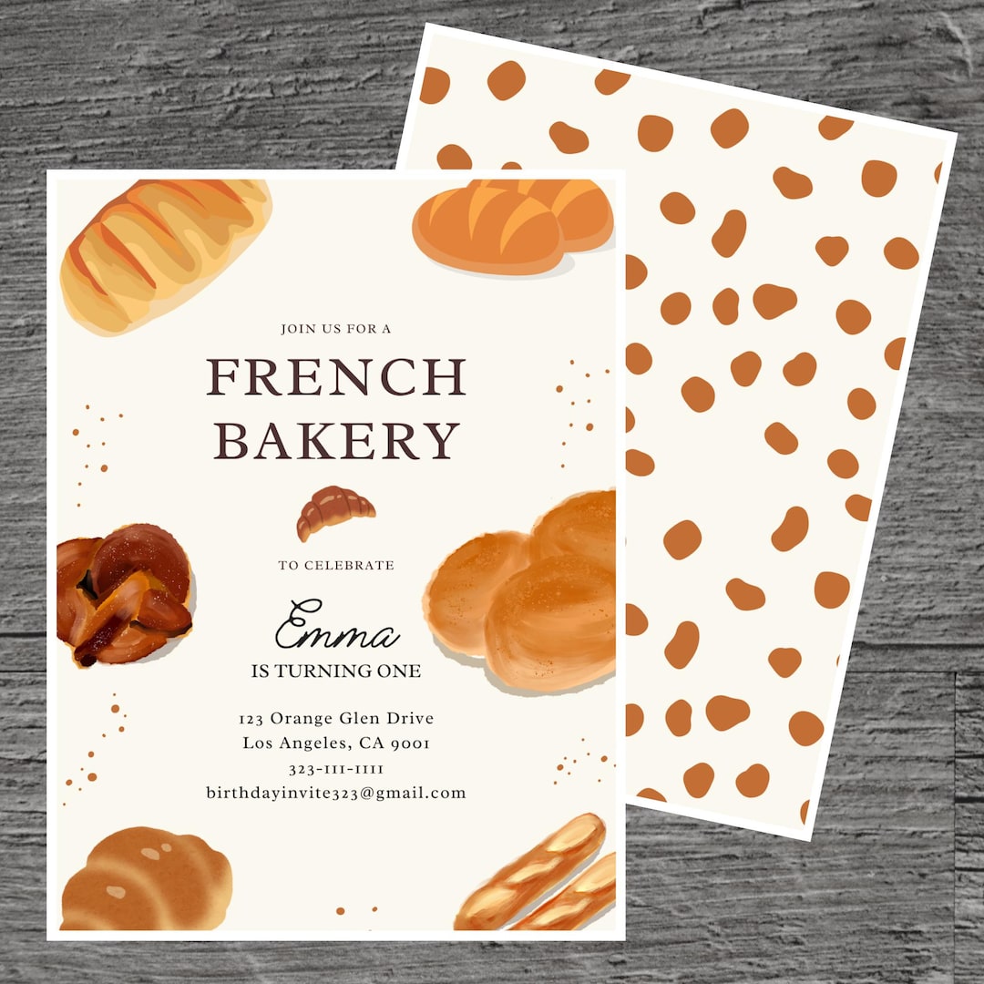 French Bakery for Emma Theme Birthday Party Invitation Template ...