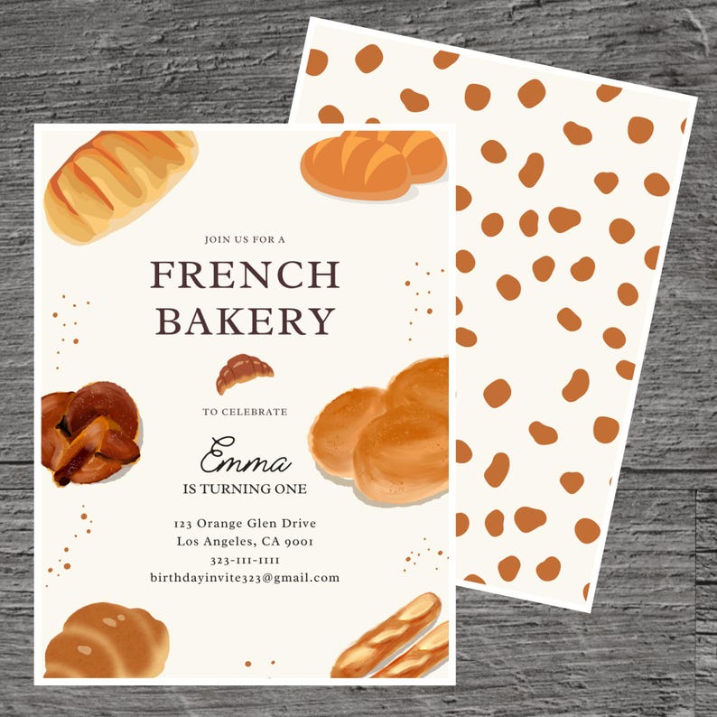 French Bakery for Emma Theme Birthday Party Invitation Template ...