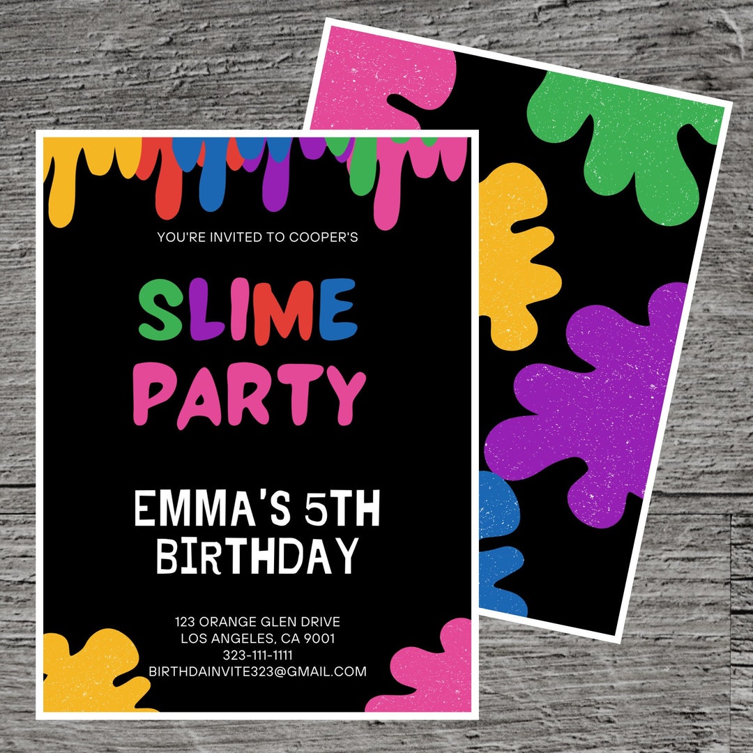 Rainbow Slime Theme Birthday Party Invitation Template, Colorful Slime ...