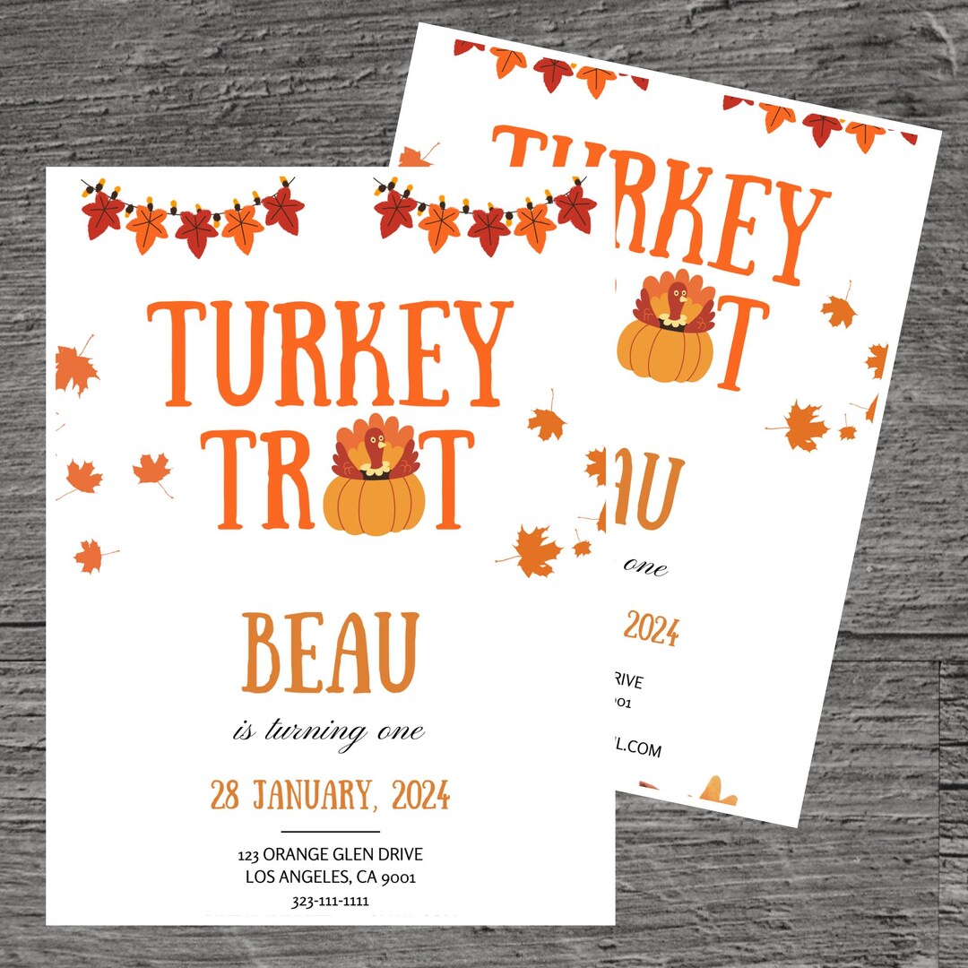 Turkey Trot for Beau Theme Birthday Party Invitation Template ...