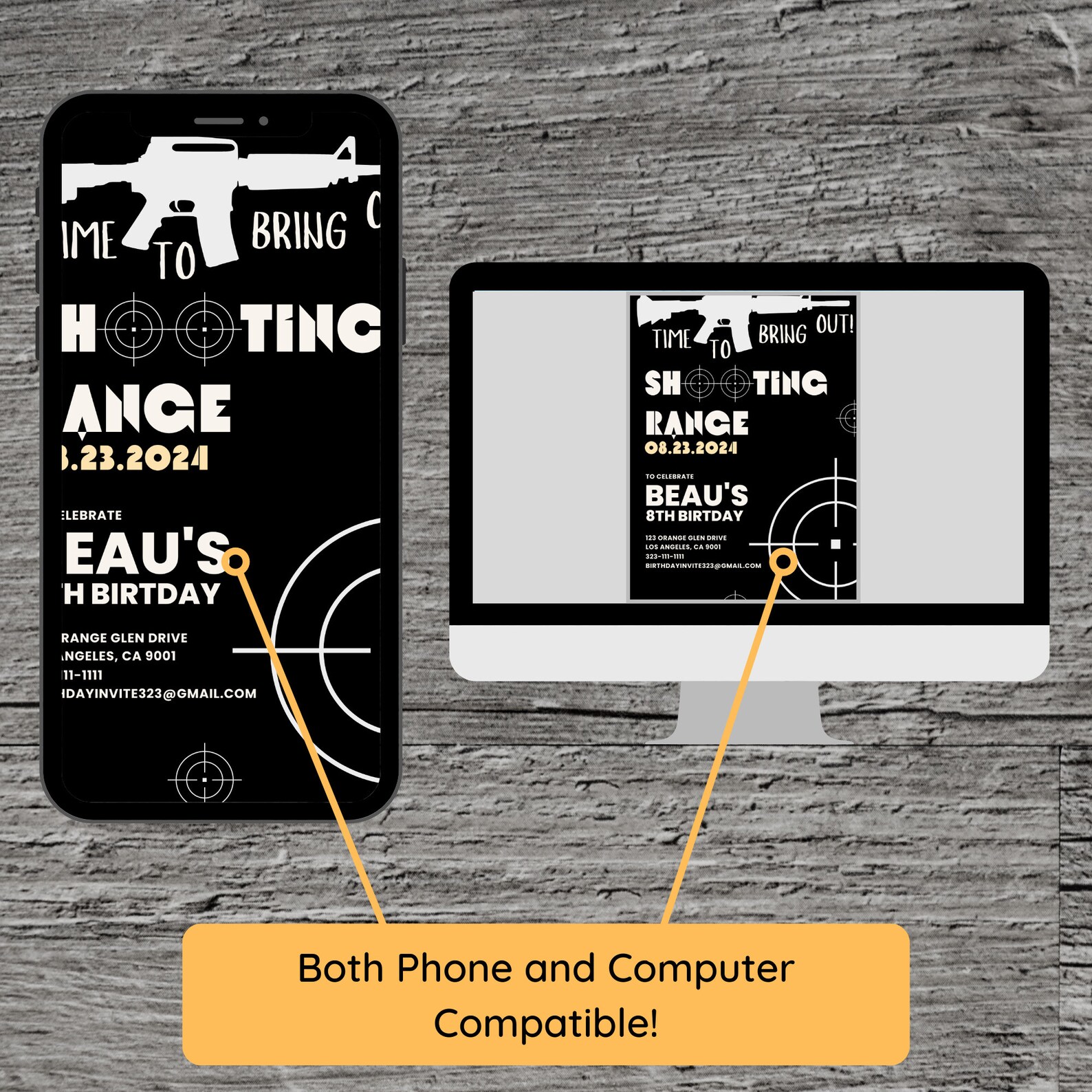 Shooting Range Theme Birthday Party Invitation Template, Archery Rifle ...