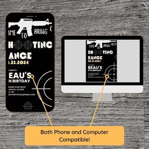 Shooting Range Theme Birthday Party Invitation Template, Archery Rifle ...