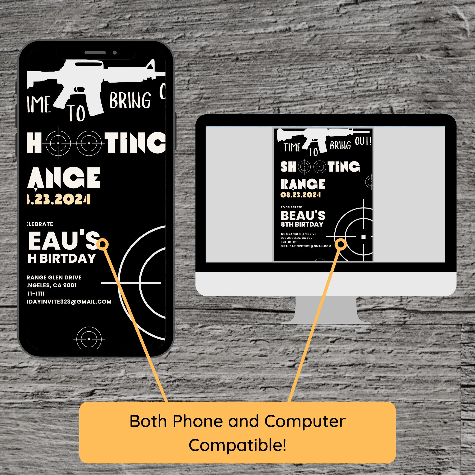 Shooting Range Theme Birthday Party Invitation Template, Archery Rifle Distance Firing Range ...