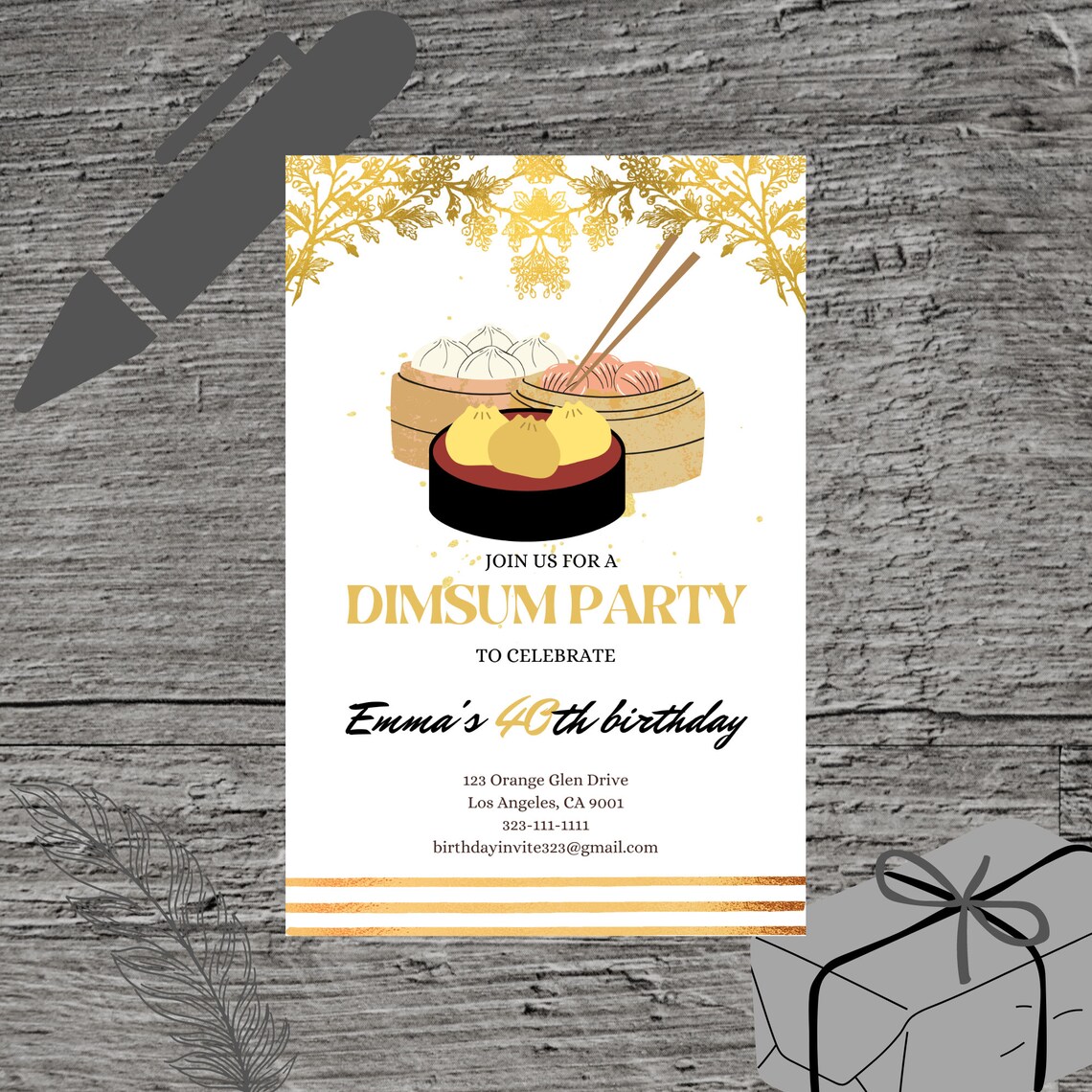 Dim Sum Birthday Party Invitation, Dinner Event Siu Mai Chinese Food ...
